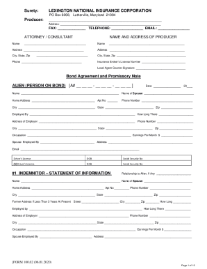 Fillable Online Surety: LEXINGTON NATIONAL INSURANCE CORPORATION PO Box ...