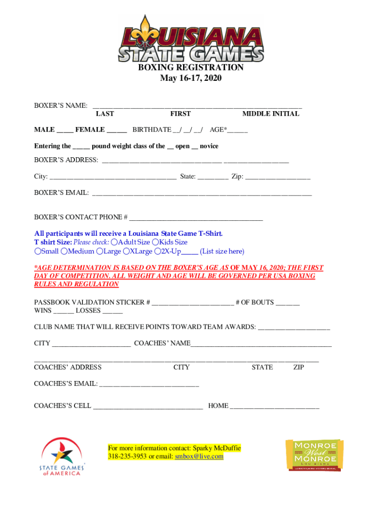 Fillable Online BOXING REGISTRATION Fax Email Print - pdfFiller