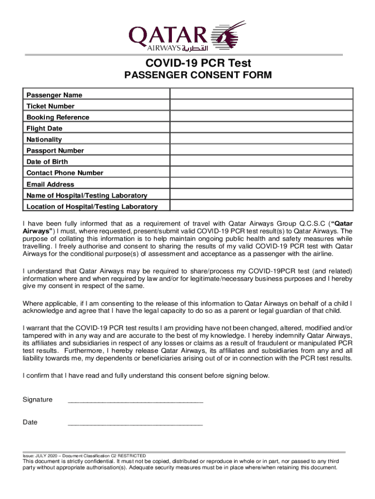 Fillable Online COVID-19 PCR Test PASSENGER CONSENT FORM Fax Email ...