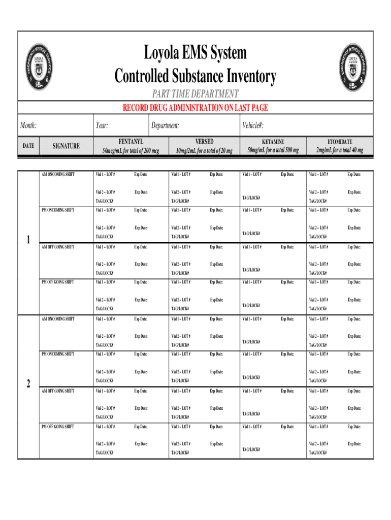 Fillable Online Loyola EMS System Controlled Substance Inventory Fax ...