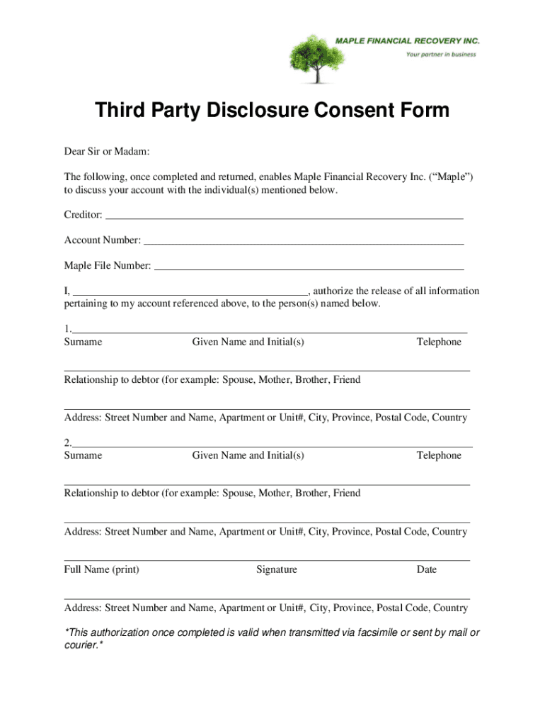 Fillable Online Form 2624 Consent for Third Party Contact Fax Email ...