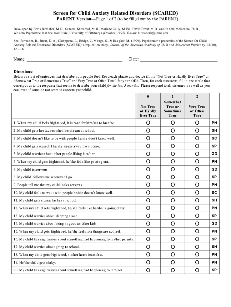 Fillable Online Revised Children's Anxiety and Depression Scale (and ... Fax Email Print - pdfFiller