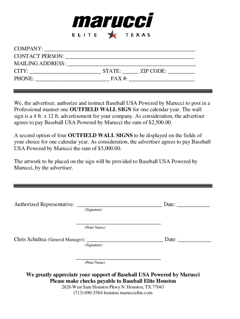 Fillable Online OUTFIELD WALL SIGNS to be displayed on the fields of ...