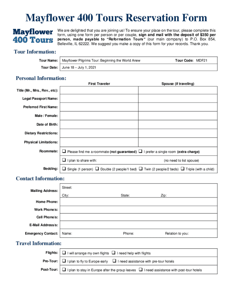 Fillable Online Guided ToursMayflower - Mayflower 400Mayflower Fax ...