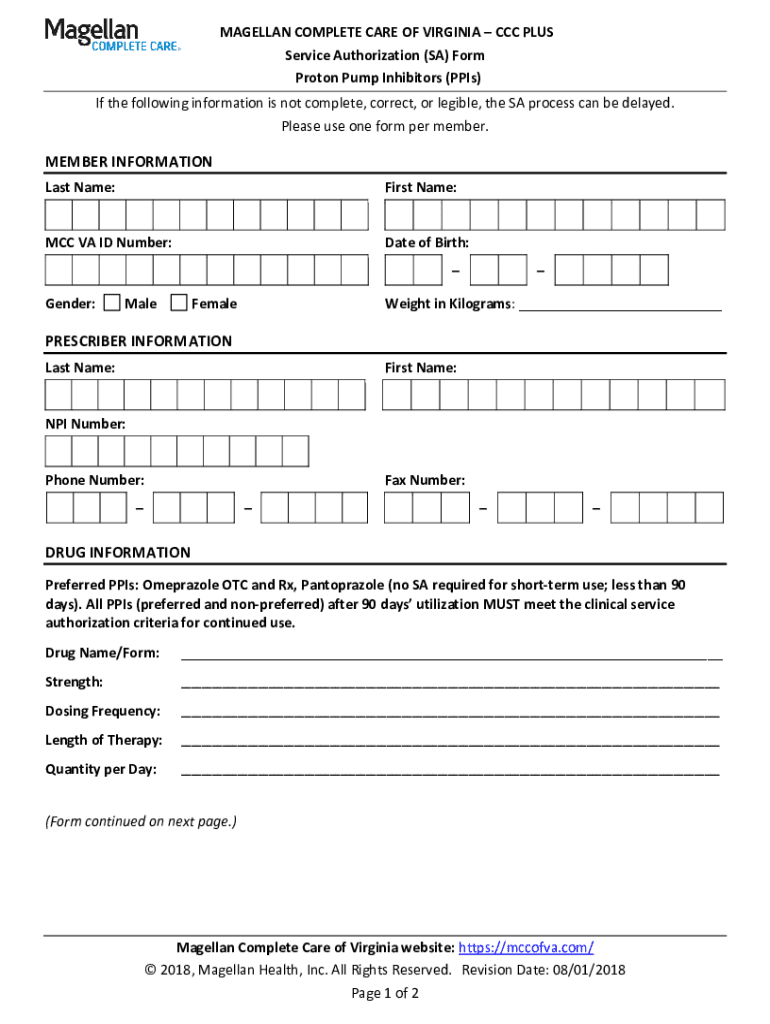 Fillable Online MCC of VA Service Authorization Form: Proton Pump ...