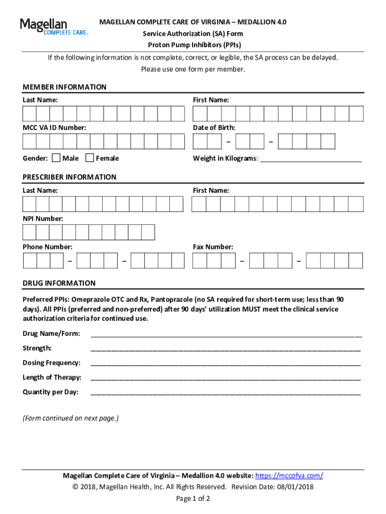 Fillable Online Medallion 4.0 Service Authorization Form. Proton Pump ...