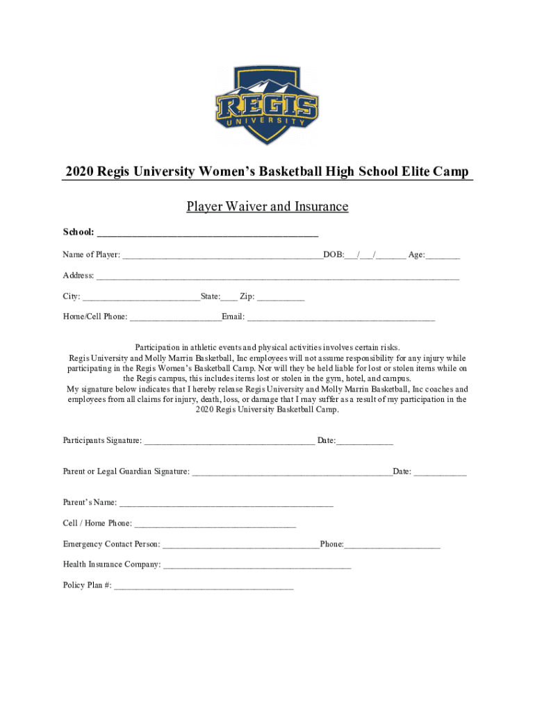 Fillable Online Regis Elite Camp Waiver Form.docx Fax Email Print ...