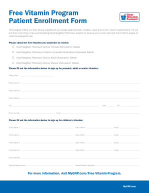 Fillable Online Free Vitamin Program Patient Enrollment Form Fax Email ...