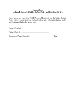 Fillable Online Consent Form Acknowledgement of Handbook Receipt ...
