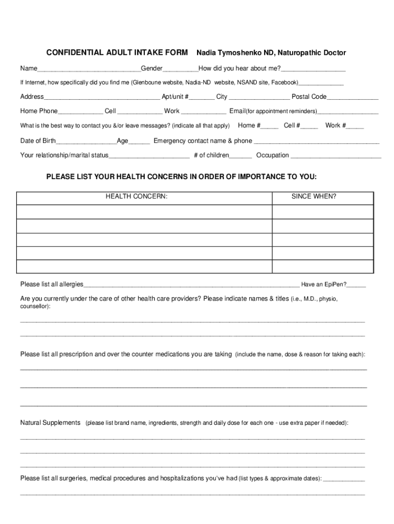 Fillable Online Fillable Online confidential client intake form - Nadia ...