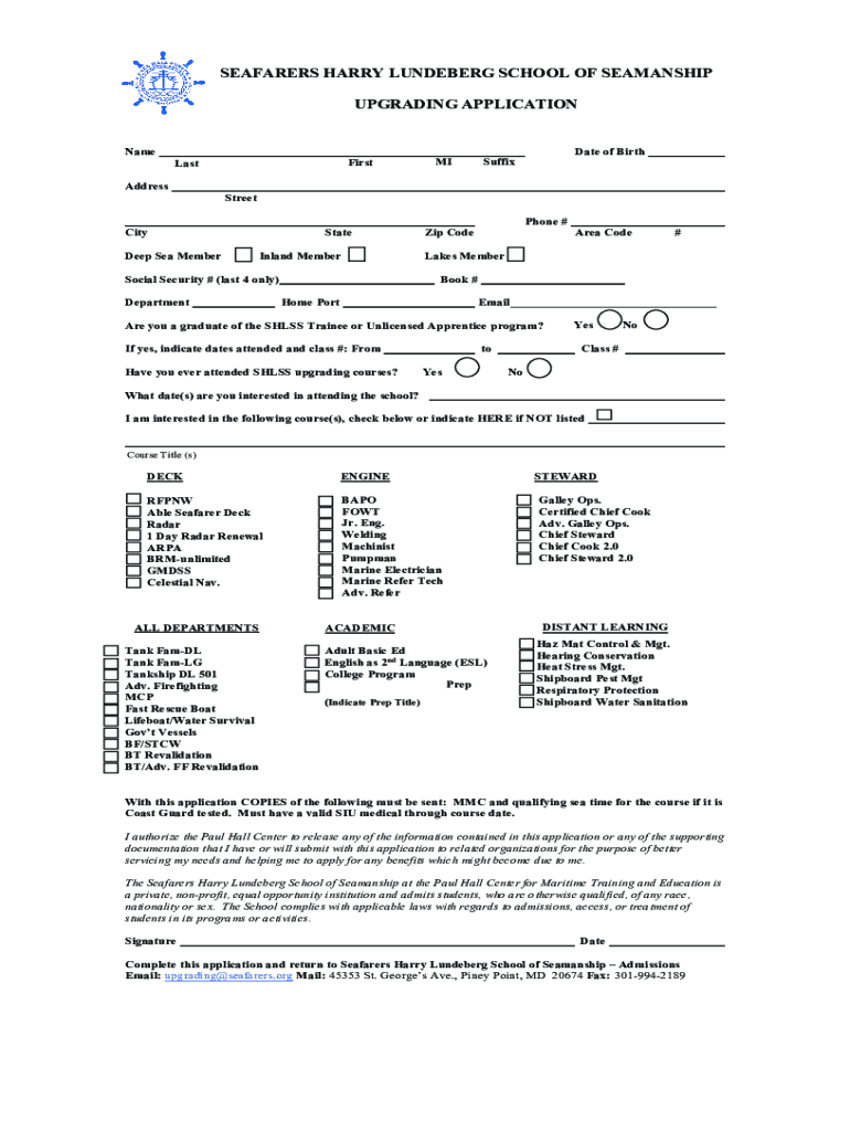 Fillable Online The Seafarers Harry Lundeberg School of Seamanship ...