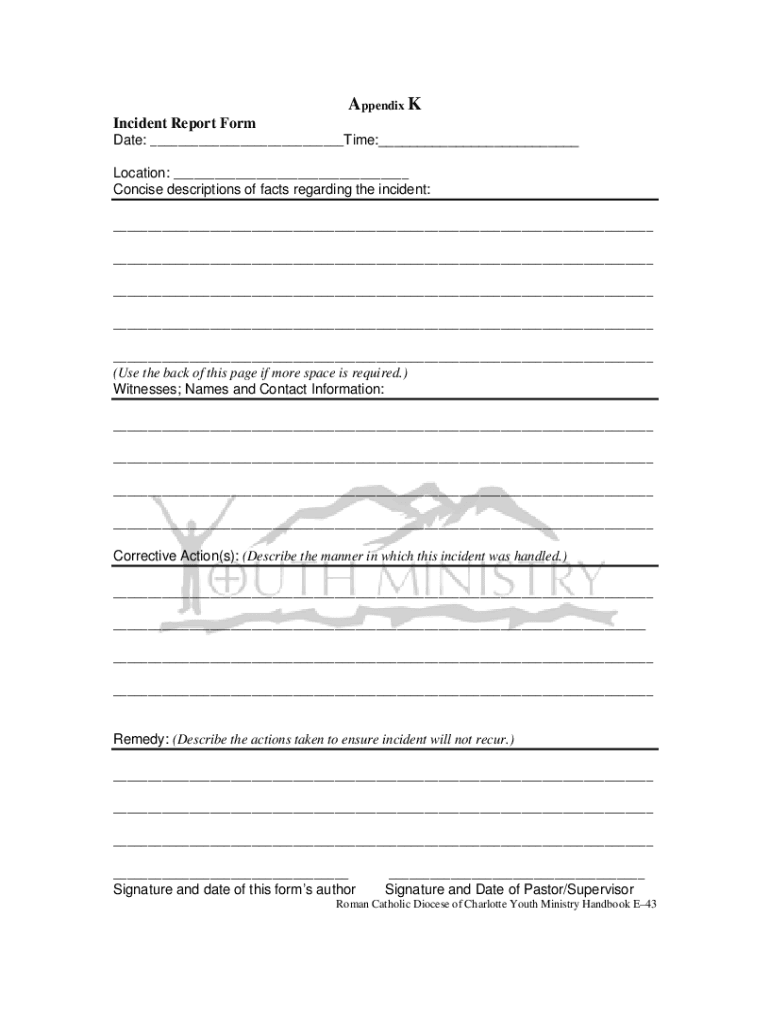 Fillable Online Appendix K Incident Report Form Date: Fax Email Print ...