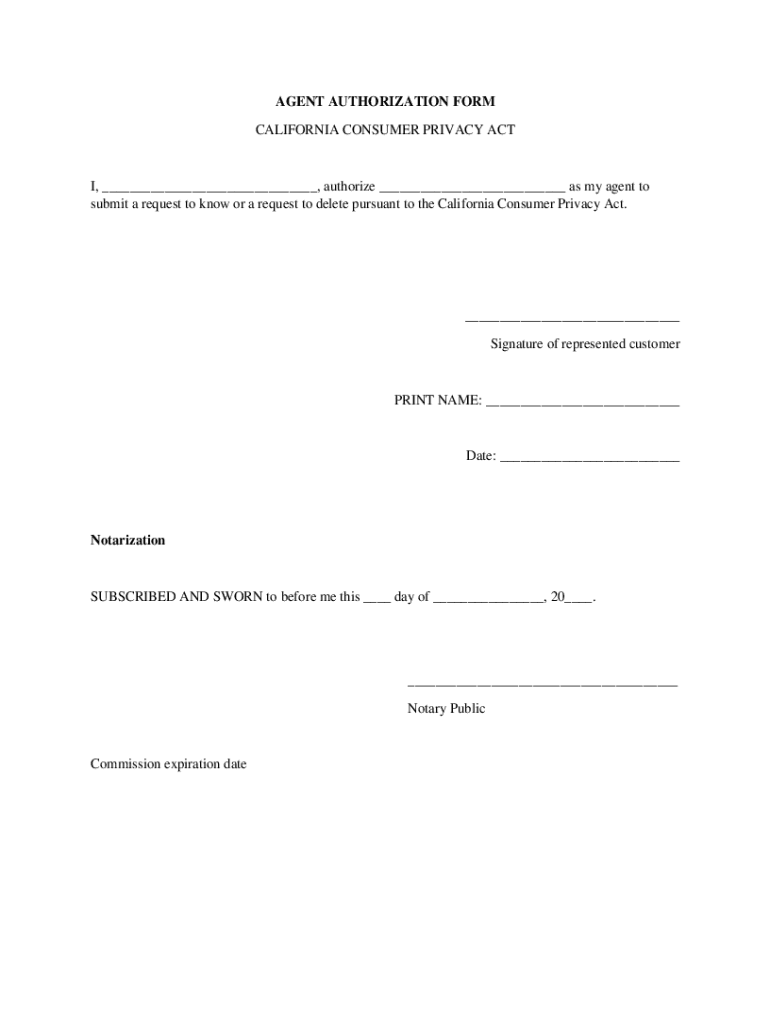 Fillable Online Agent Authorization Form CCPA Agent Authorization Form ...