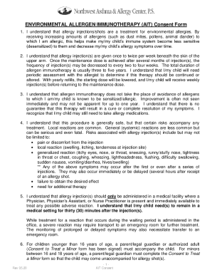 Fillable Online ENVIRONMENTAL ALLERGEN IMMUNOTHERAPY (AIT) Consent Form Fax Email Print - pdfFiller