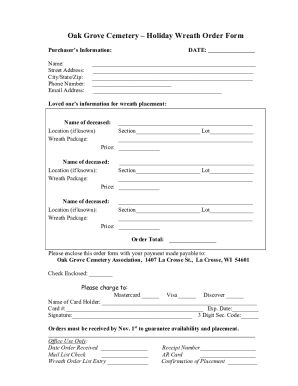 Fillable Online Oak Grove CemeteryHoliday Wreath Order Form Fax Email ...