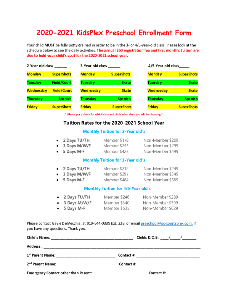 Fillable Online Preschool and Childcare Enrollment FormTpT Fax Email ...