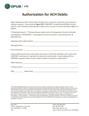 Fillable Online Sample Authorization for Direct Payment via ACH (ACH Debit)ACH Authorization ...