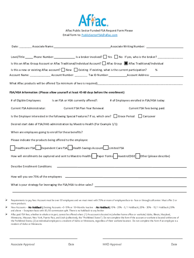 Fillable Online Aflac Public Sector Funded FSA Request Form Please Fax ...