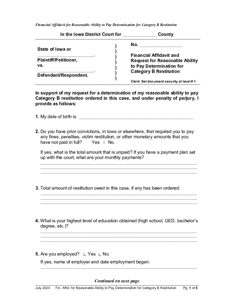 Fillable Online In the Iowa District Court for Financial Affidavit and ...
