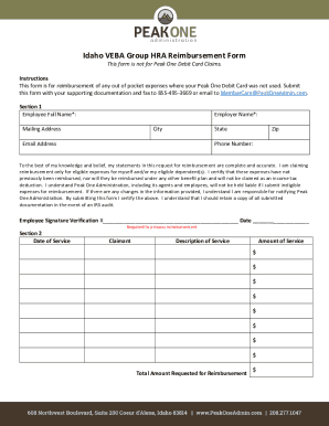 Fillable Online Idaho VEBA Group Reimbursement Form - Peak One Fax ...