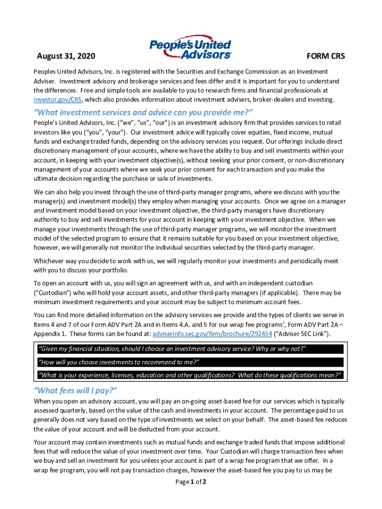 Fillable Online Advisors Guide To The SECs Reg BI And Form CRS Fax ...