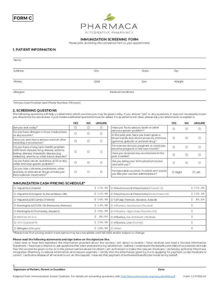 Fillable Online FREE 11+ Sample Health Screening Forms in PDFMS Word ...
