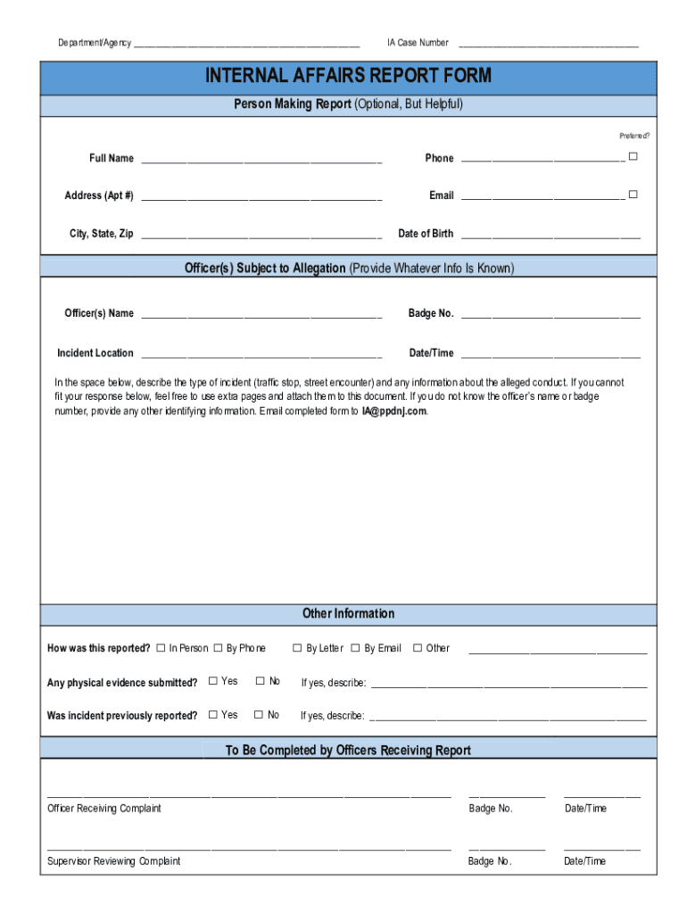Fillable Online INTERNAL AFFAIRS REPORT FORM - gtpolice.com Fax Email ...
