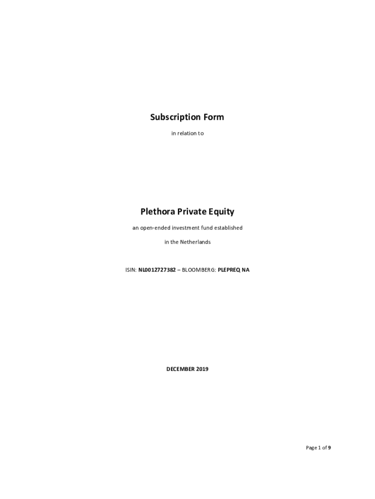 Fillable Online 191216 -Subscription and redemption forms - Plethora ...