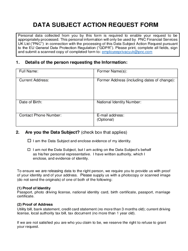 Fillable Online Subject Access Request Procedure and FormPERSONAL DATA ...