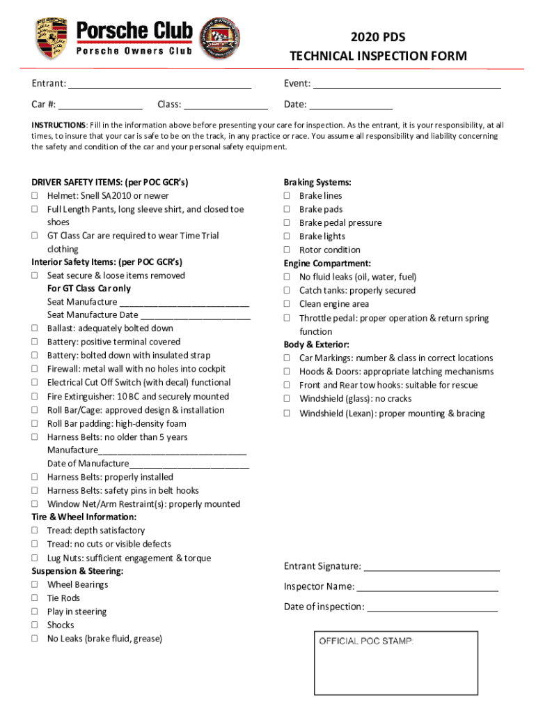 Fillable Online 2020 TECHNICAL INSPECTION FORM - PDS.docx Fax Email ...
