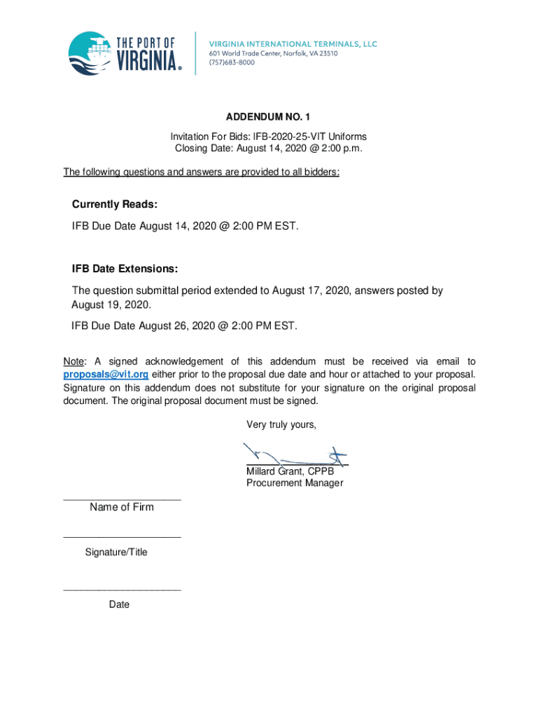 Fillable Online ADDENDUM NO. 1 - Port of Virginia Fax Email Print ...