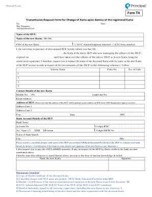 Fillable Online Transmission Request Form for Change of Karta upon ...