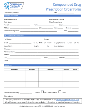 Fillable Online Compounded Drug Prescription Order Form Fax Email Print - pdfFiller