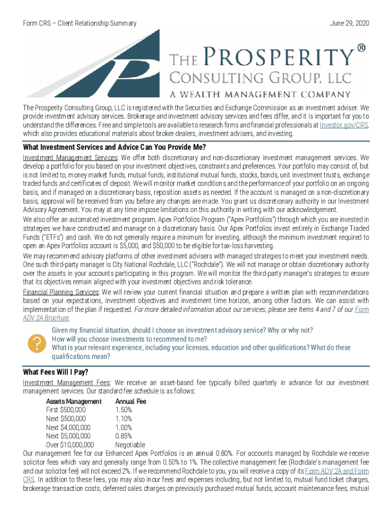 Fillable Online The Prosperity Consulting Group Form CRS Fax Email ...