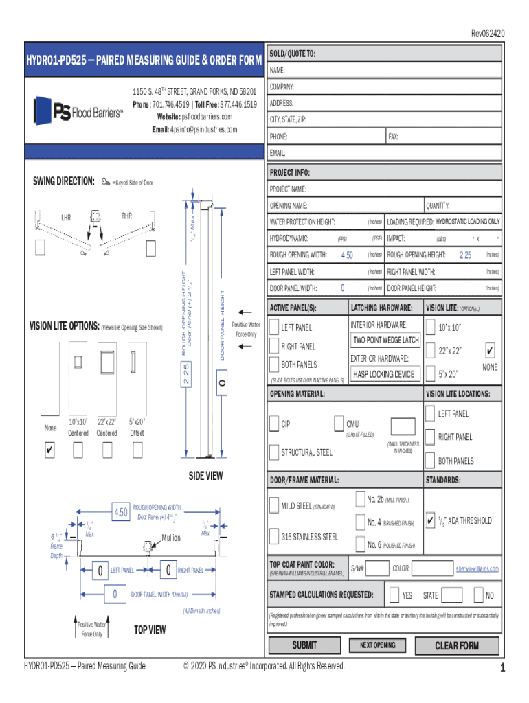Fillable Online HYDRO1-PD525 PAIRED MEASURING GUIDE & ORDER FORM SOLD ...