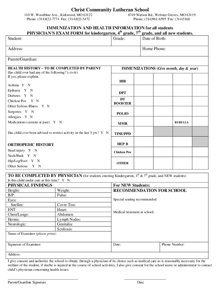 Fillable Online PHYISCAL FORM 0910.doc Fax Email Print - pdfFiller