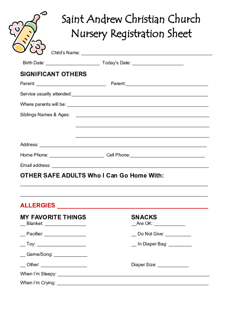 Fillable Online Saint Andrew Christian Church Nursery Registration ...