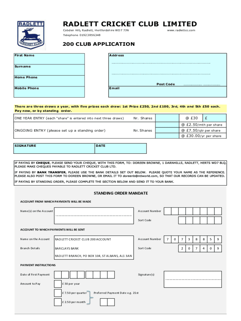 Fillable Online Application Form 200 Club New.docx Fax Email Print ...
