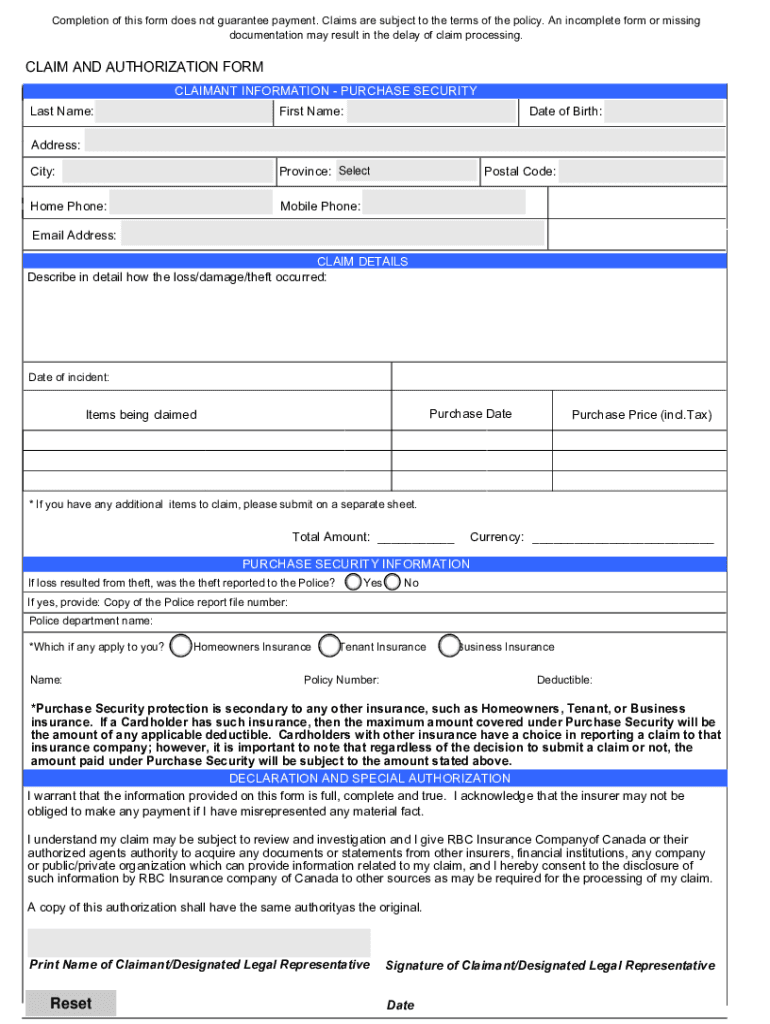 Fillable Online Travel Insurance Claims and Service for RBC Clients ...