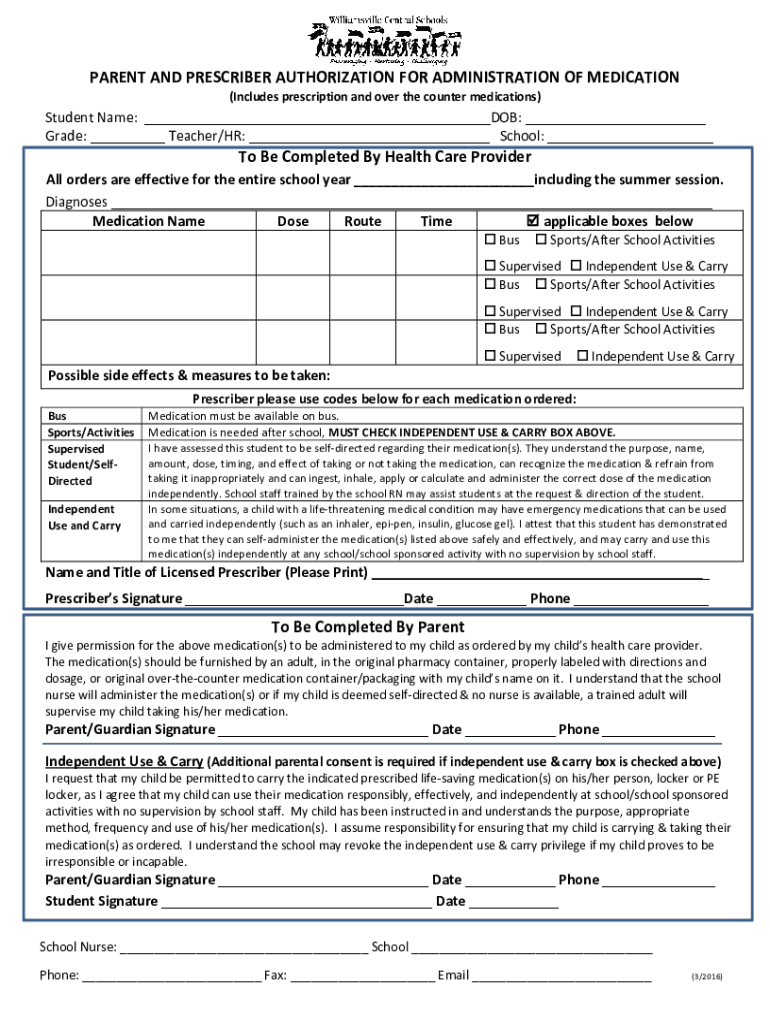 Fillable Online 4 5 MEDICATION AUTHORIZATION FORM 7-2013 FINAL .docx Fax Email Print - pdfFiller
