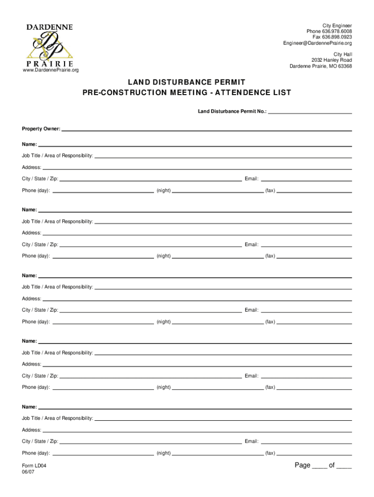 Fillable Online Land Disturbance Permit No Fax Email Print - pdfFiller