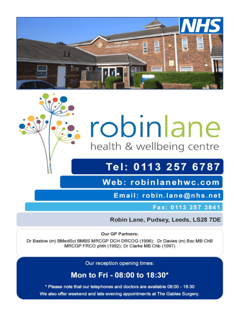 Fillable Online Online ServicesRobin Lane Health and Wellbeing Centre ...
