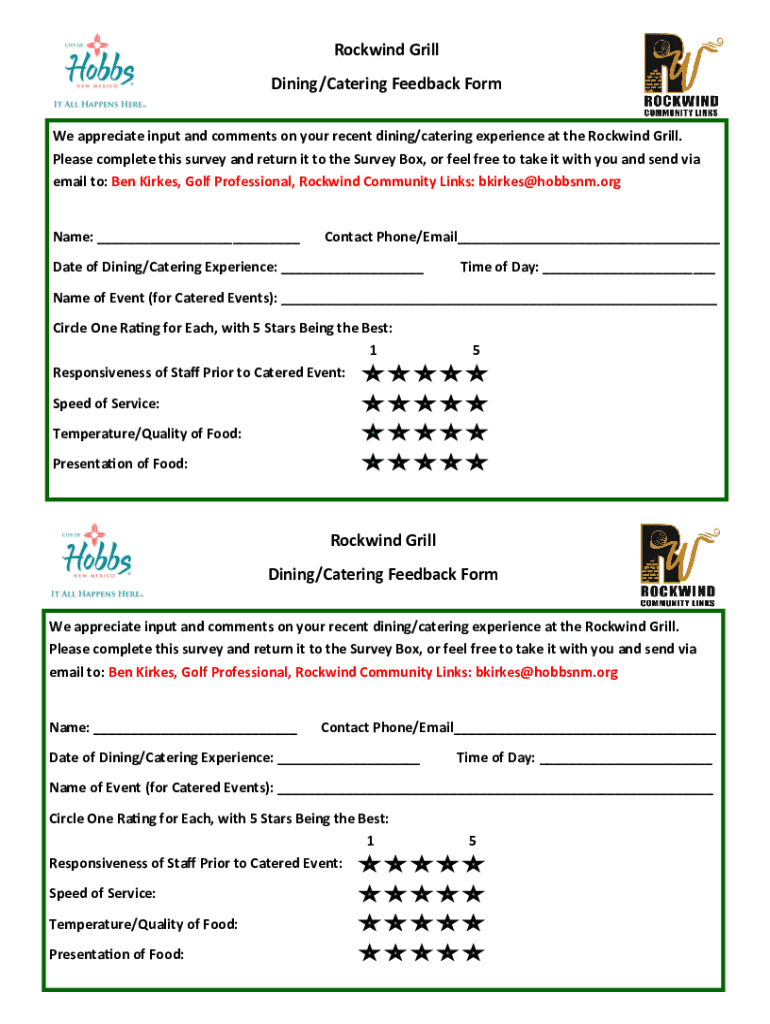 Fillable Online 5+ Catering Feedback Form Templates - PDFFree & Premium ...