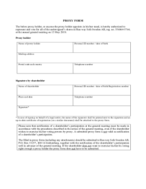Fillable Online General Information About ProxiesProxy Form - Sample ...