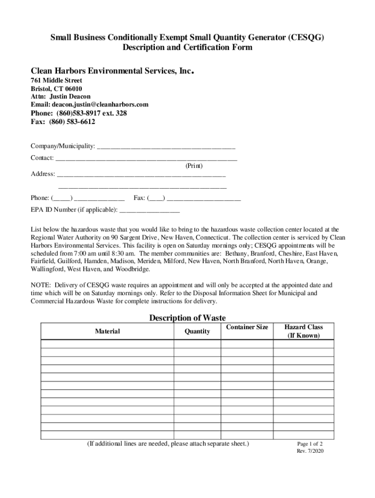 Fillable Online Fillable Online CESQG Small Business Form - Regional ...