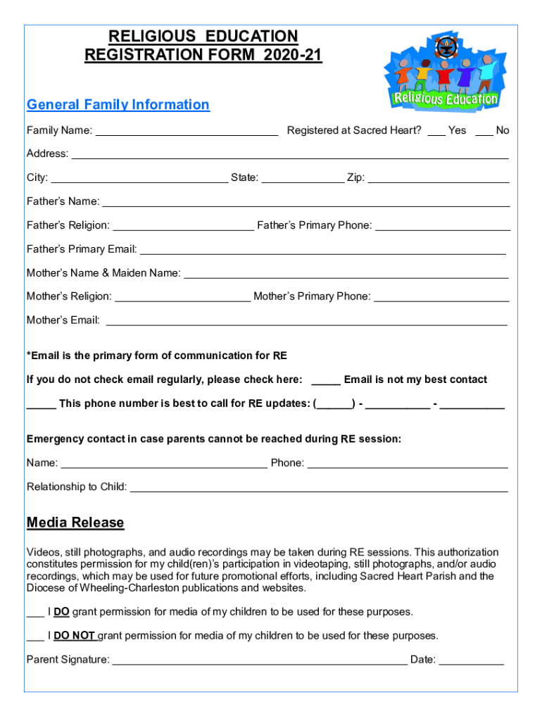 Fillable Online Registration FormsSacred Heart Catholic ChurchLa ...