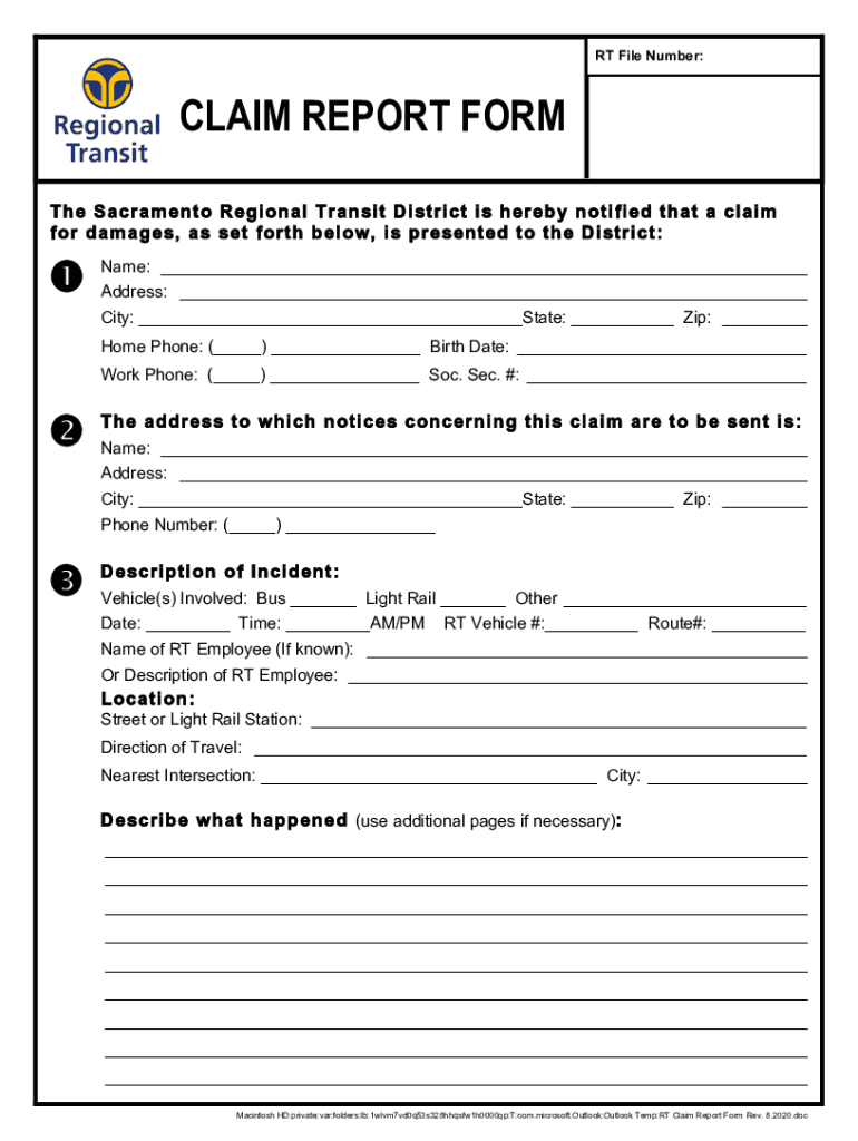Fillable Online RT Claim Report Form Rev. 8.2020.doc Fax Email Print ...