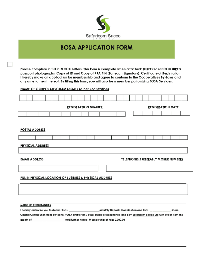Fillable Online BOSA APPLICATION FORM -CHAMA Fax Email Print - pdfFiller