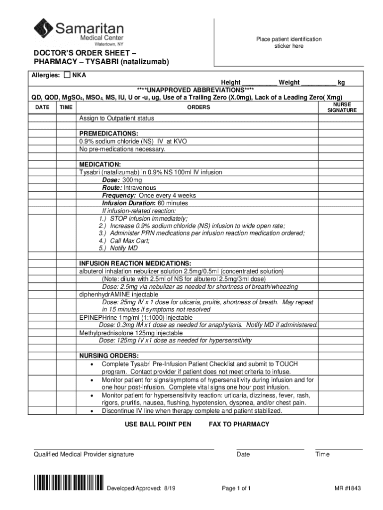 Fillable Online DOCTORS ORDER SHEETPHARMACY - Samaritan Health Fax ...