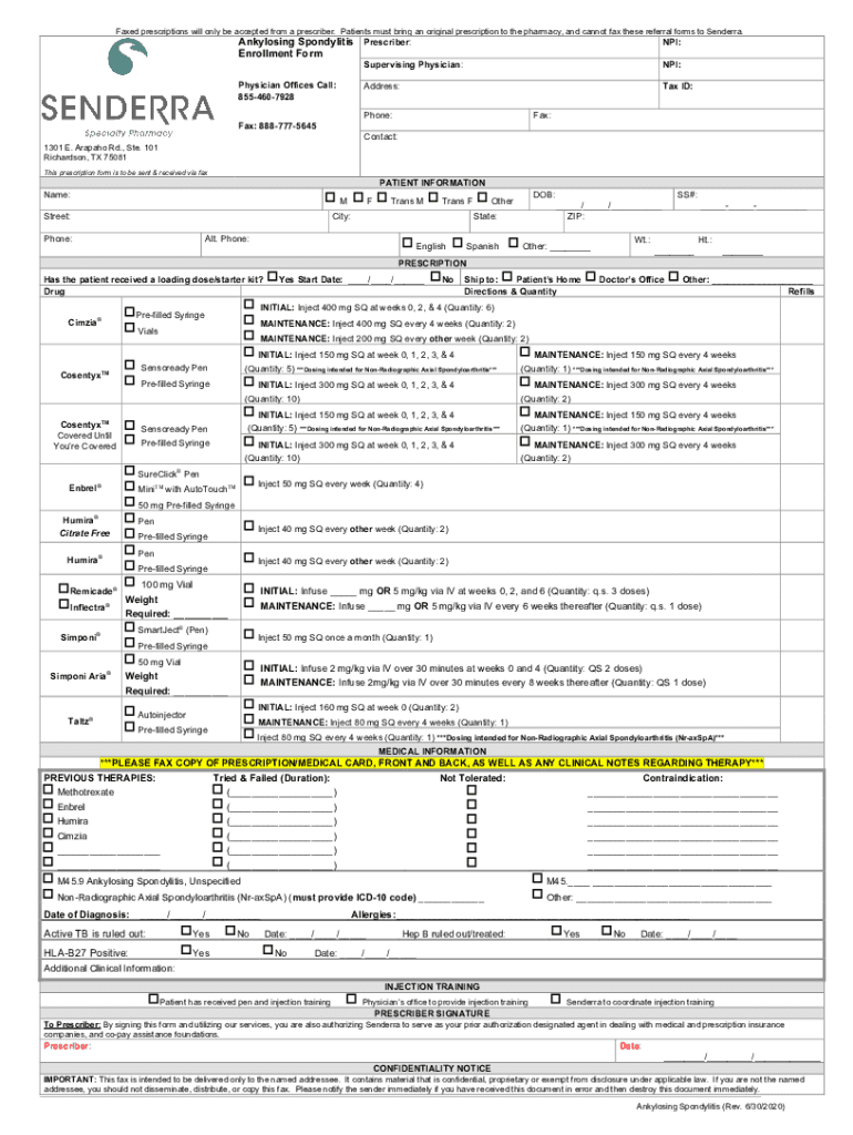 Fillable Online Ankylosing Spondylitis Prescriber NPI: Enrollment Form ...